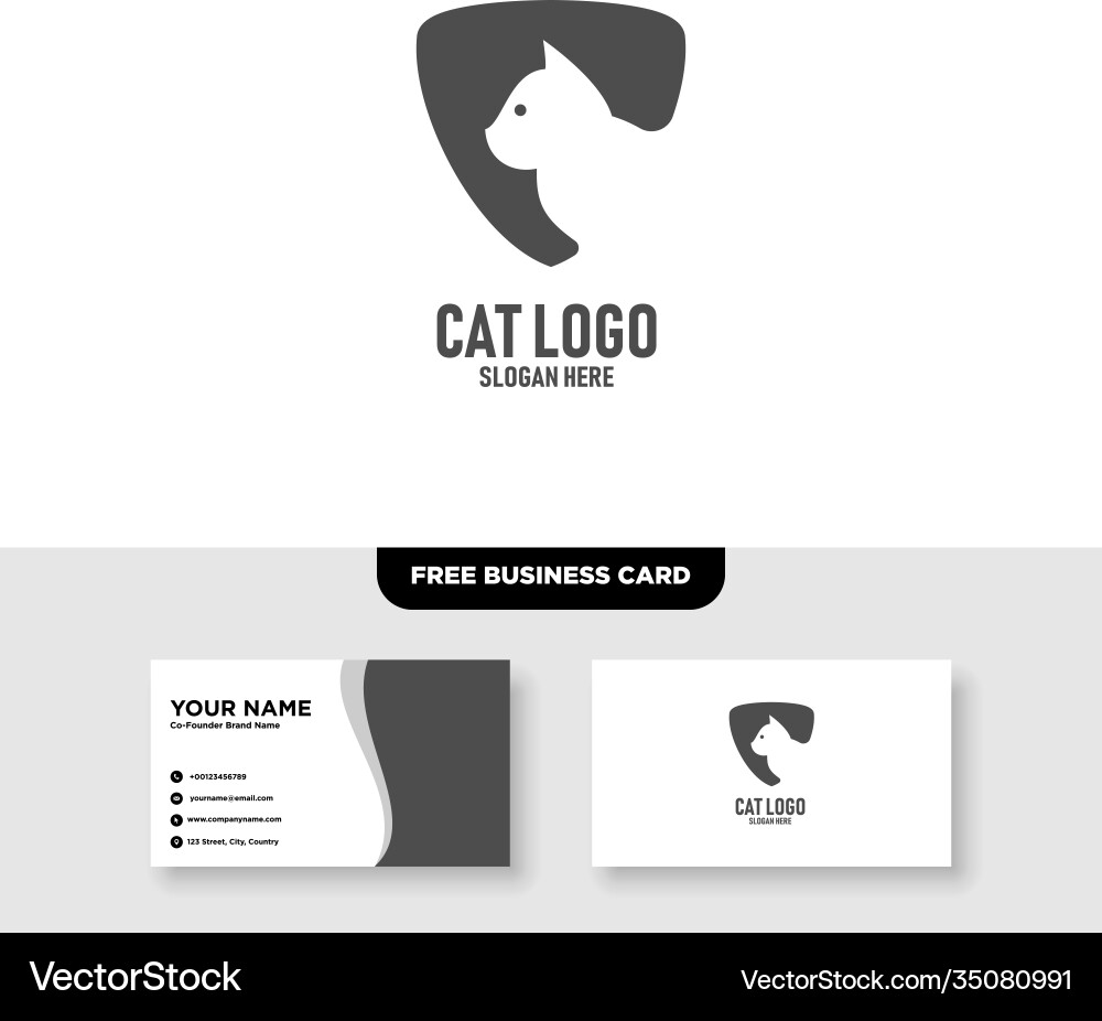 Cat shield logo design and business card template Vector Image