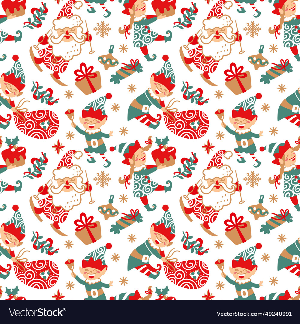 Christmas characters santa elves reindeer Vector Image