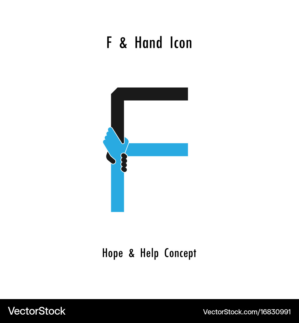 Creative f alphabet icon abstract and hands Vector Image