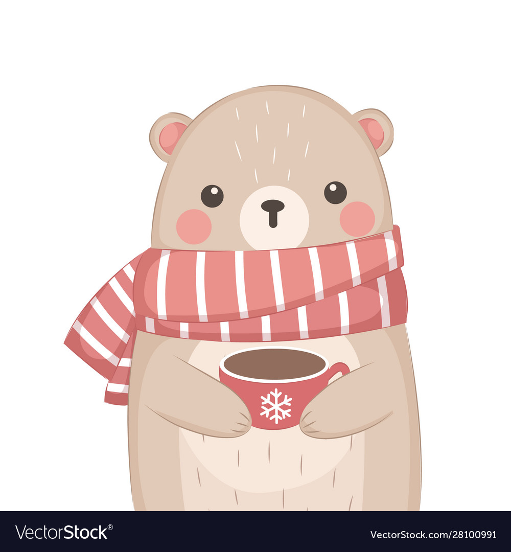 Cute bear holding a cup in winter Royalty Free Vector Image