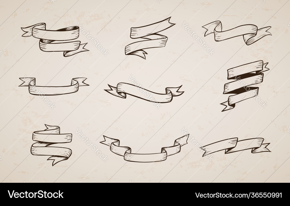 Hand drawn vintage ribbon collection Royalty Free Vector