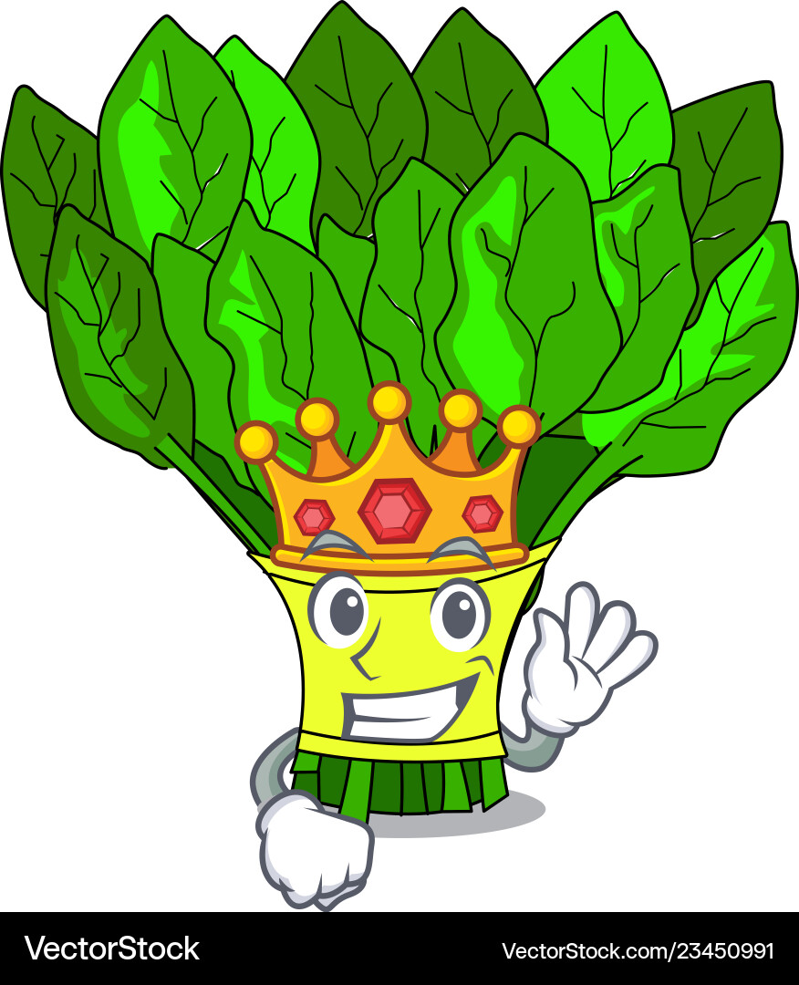 King vegetables spinach isolated on the mascot Vector Image