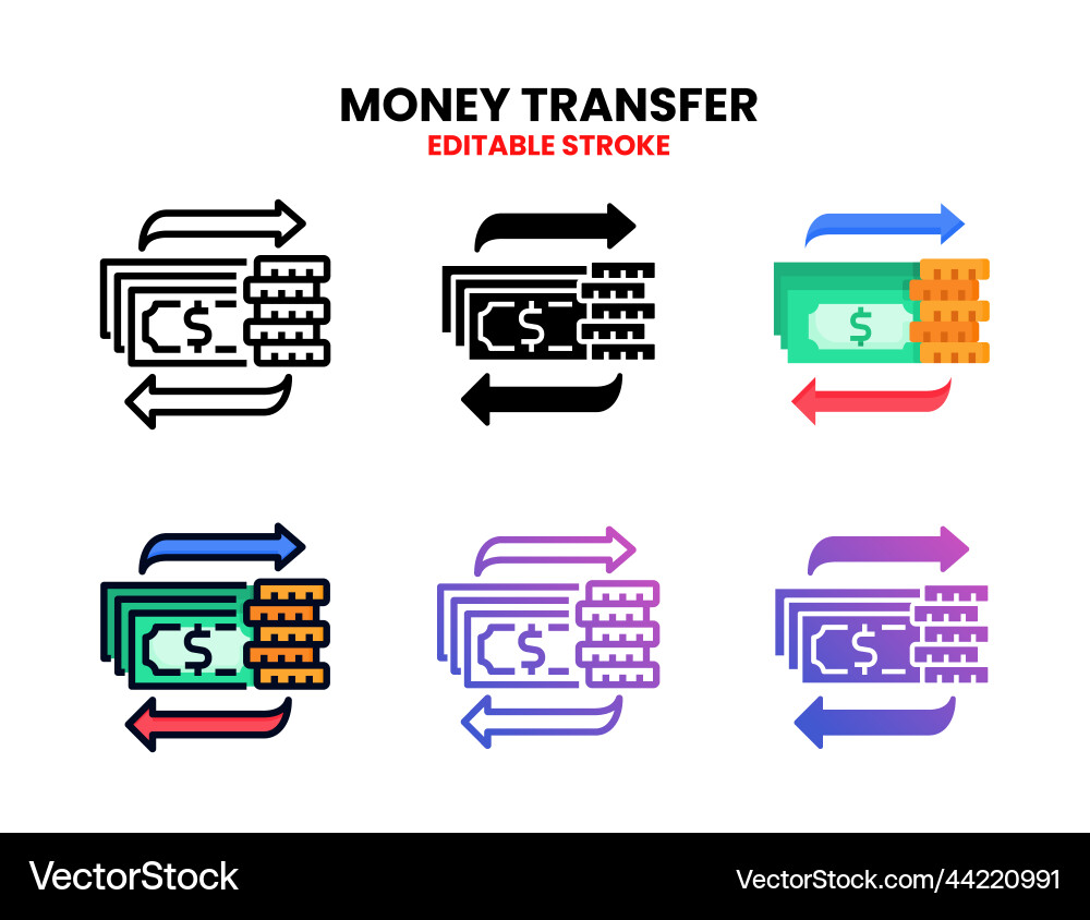 Money transfer icon set with different styles Vector Image