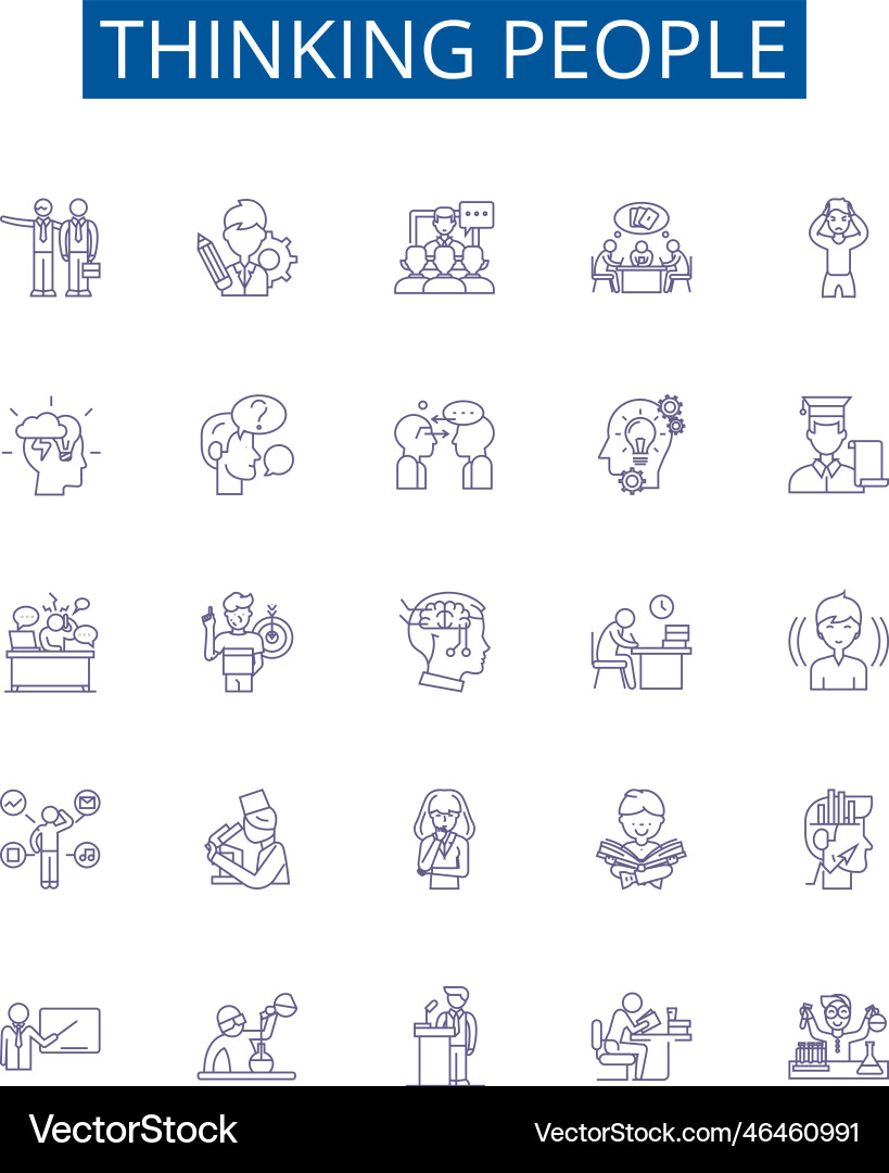 Thinking people line icons signs set design Vector Image