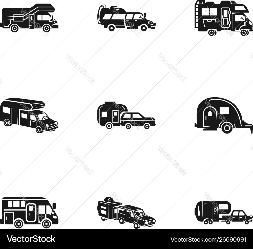 Tourism motorhome icon set simple style Royalty Free Vector