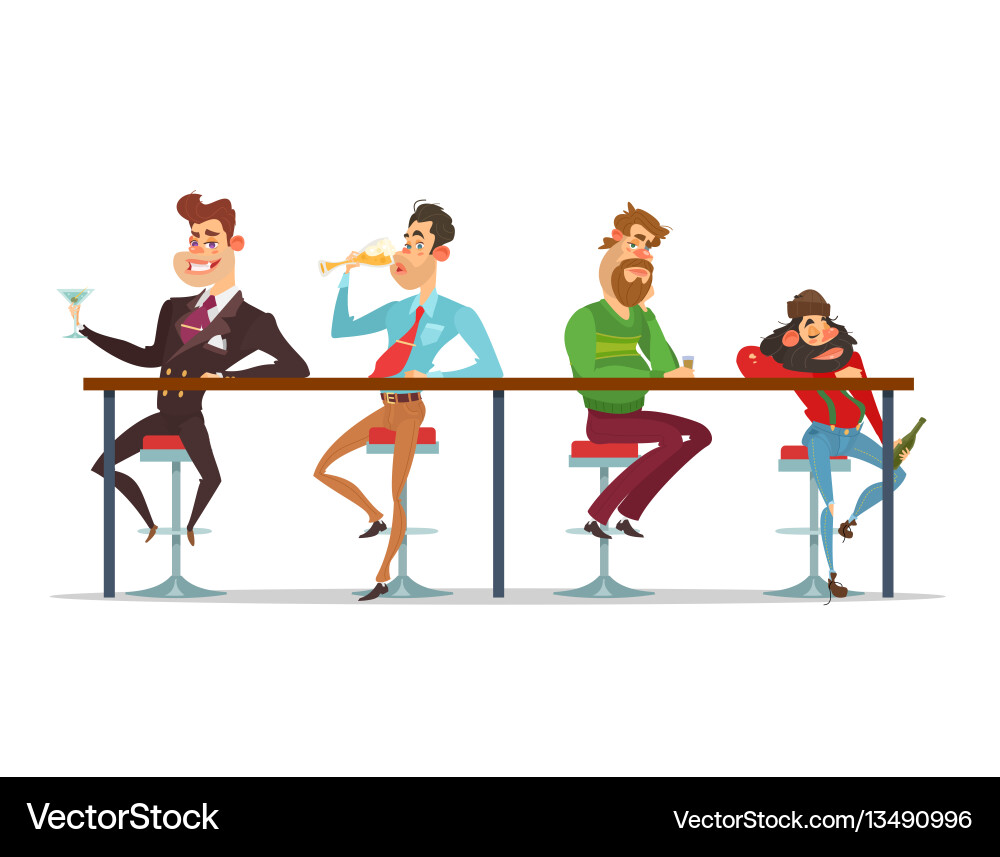 Cartoon men sitting at the bar table at Royalty Free Vector