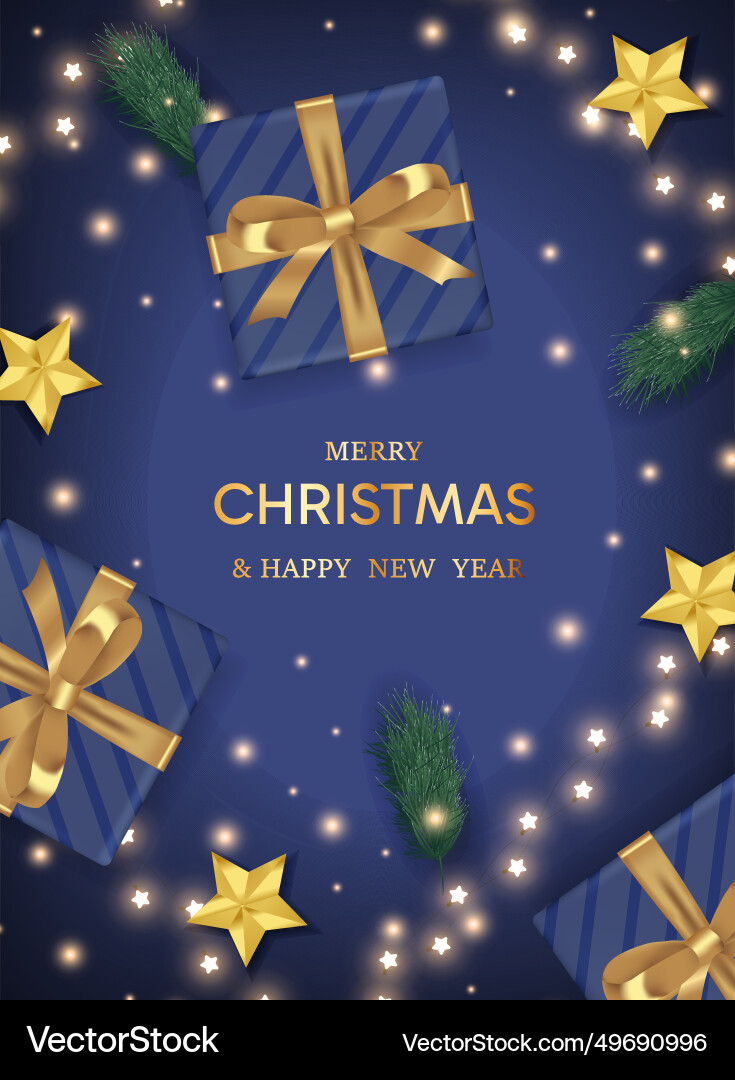 Christmas border with gift box fir branches Vector Image