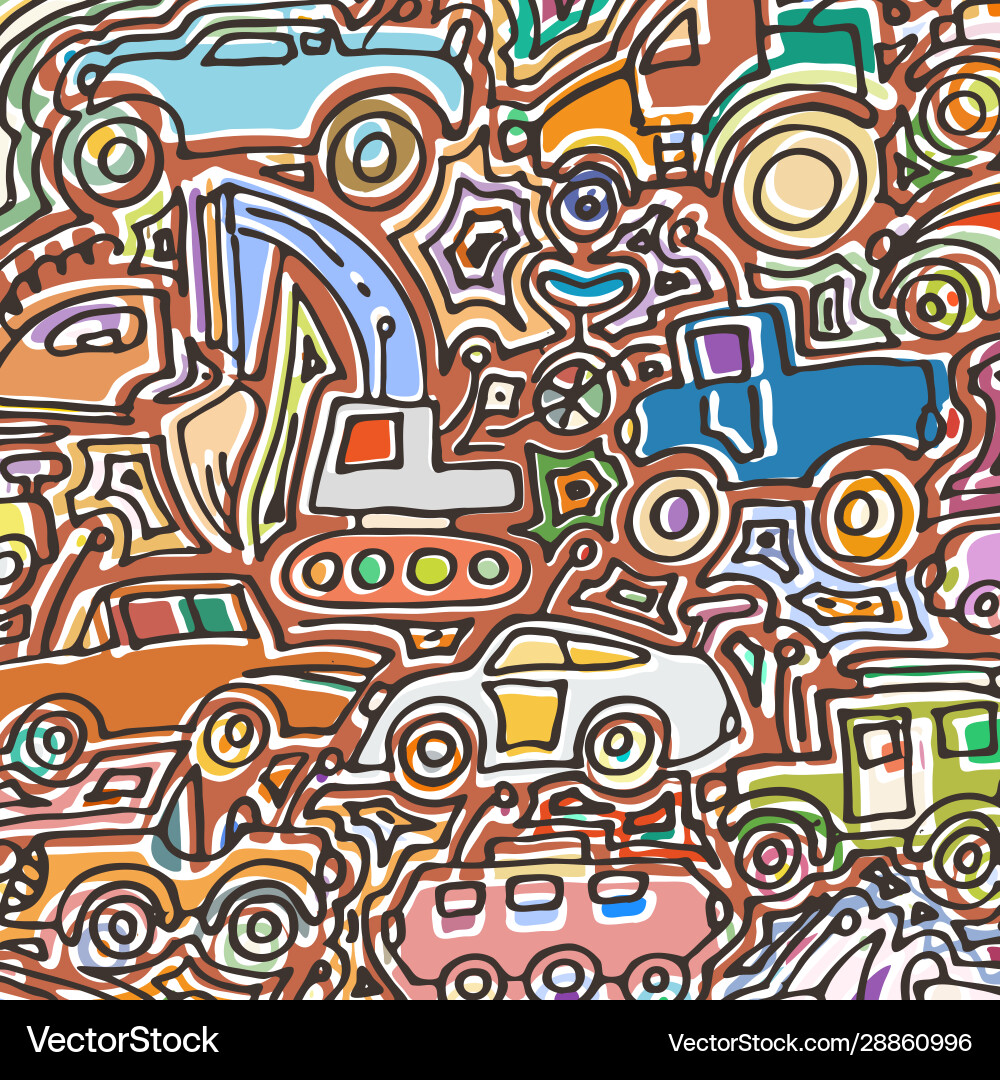 Color auto pattern doodle lines colorful grunge Vector Image