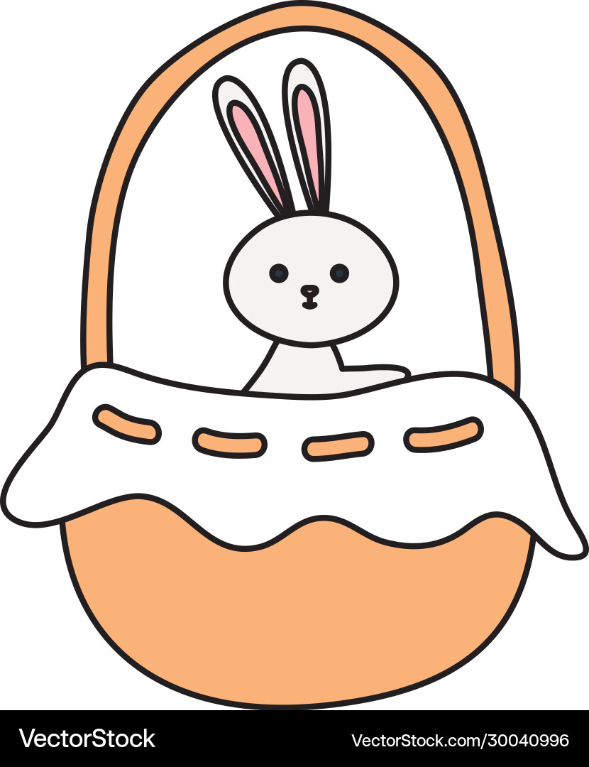 Cute rabbit animal in basket wicker Royalty Free Vector