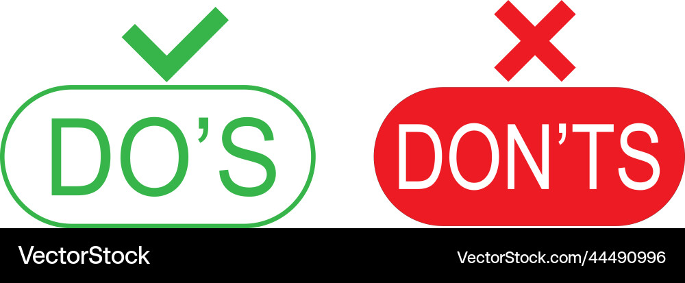 Do s and don ts red green badge Royalty Free Vector Image