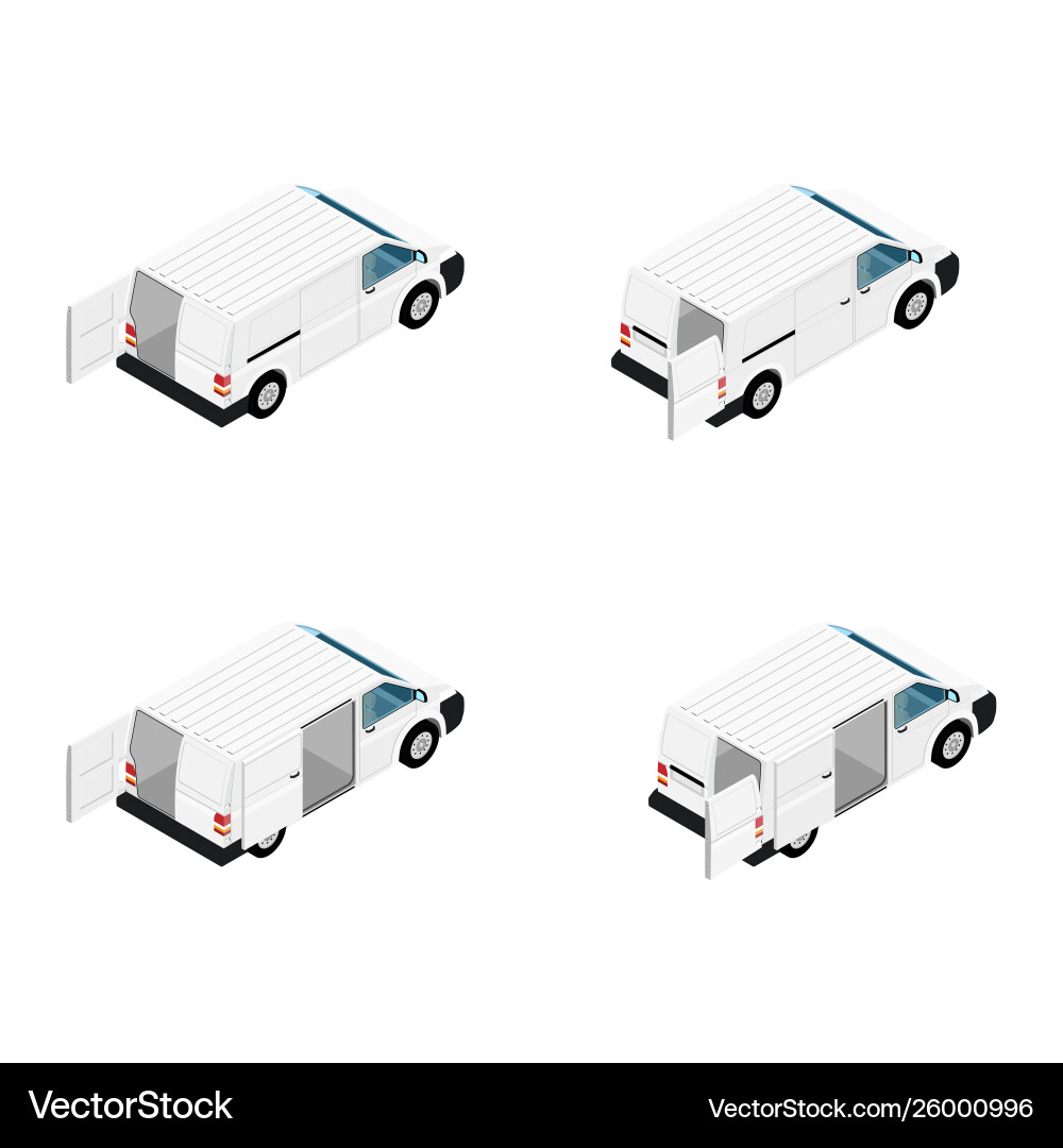 Hi-detailed cargo delivery van set isometric view Vector Image