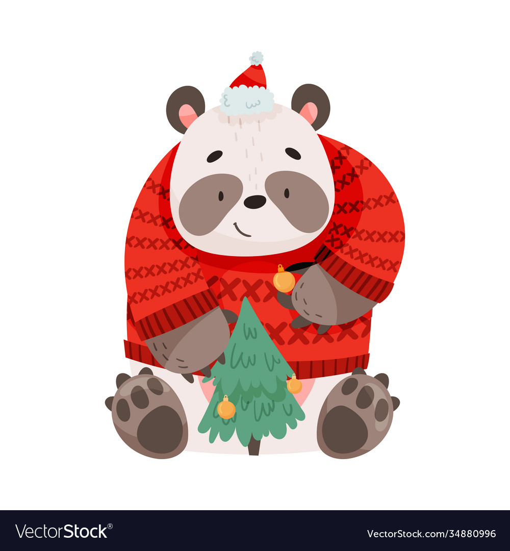 Panda as christmas character in warm knitted Vector Image