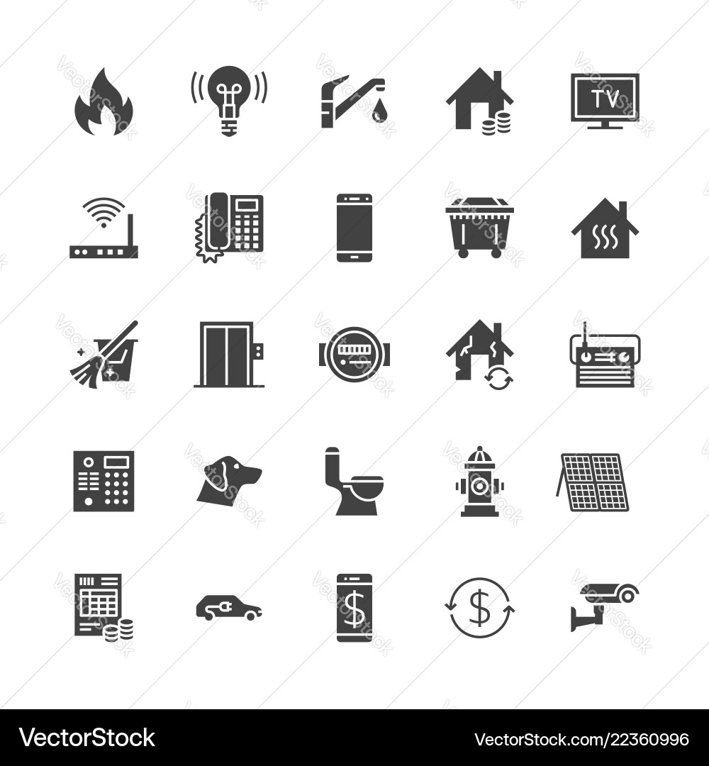 Public utilities flat glyph icons rent receipt Vector Image