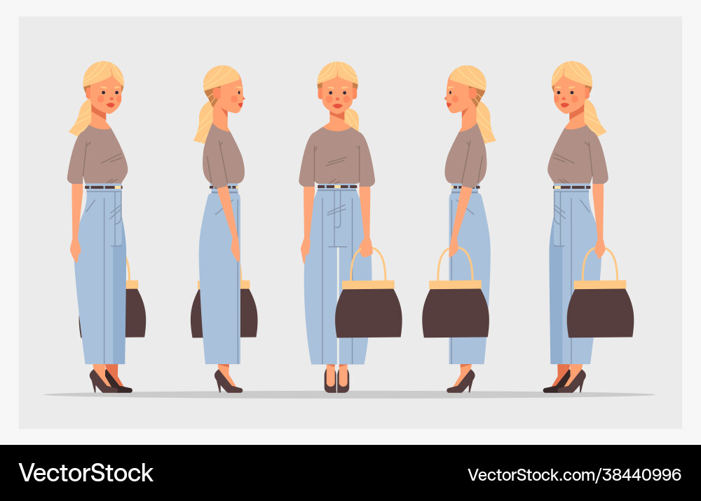 Set businesswoman with handbag front side view Vector Image