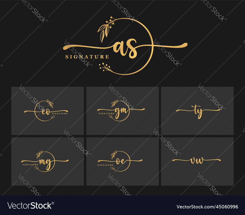 Set of luxury gold signature initial logo design Vector Image