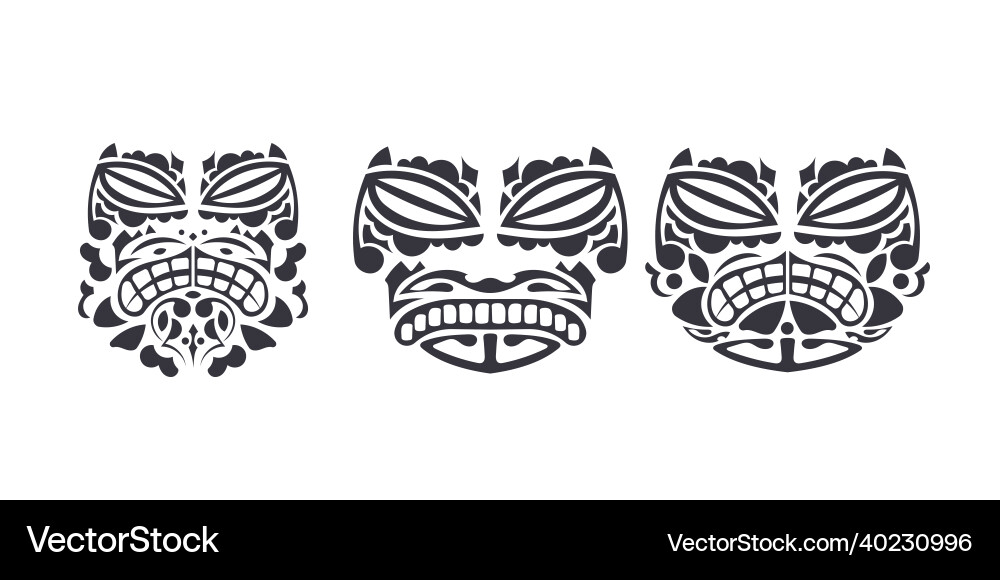 Set of masks with pattern maori and polynesian Vector Image