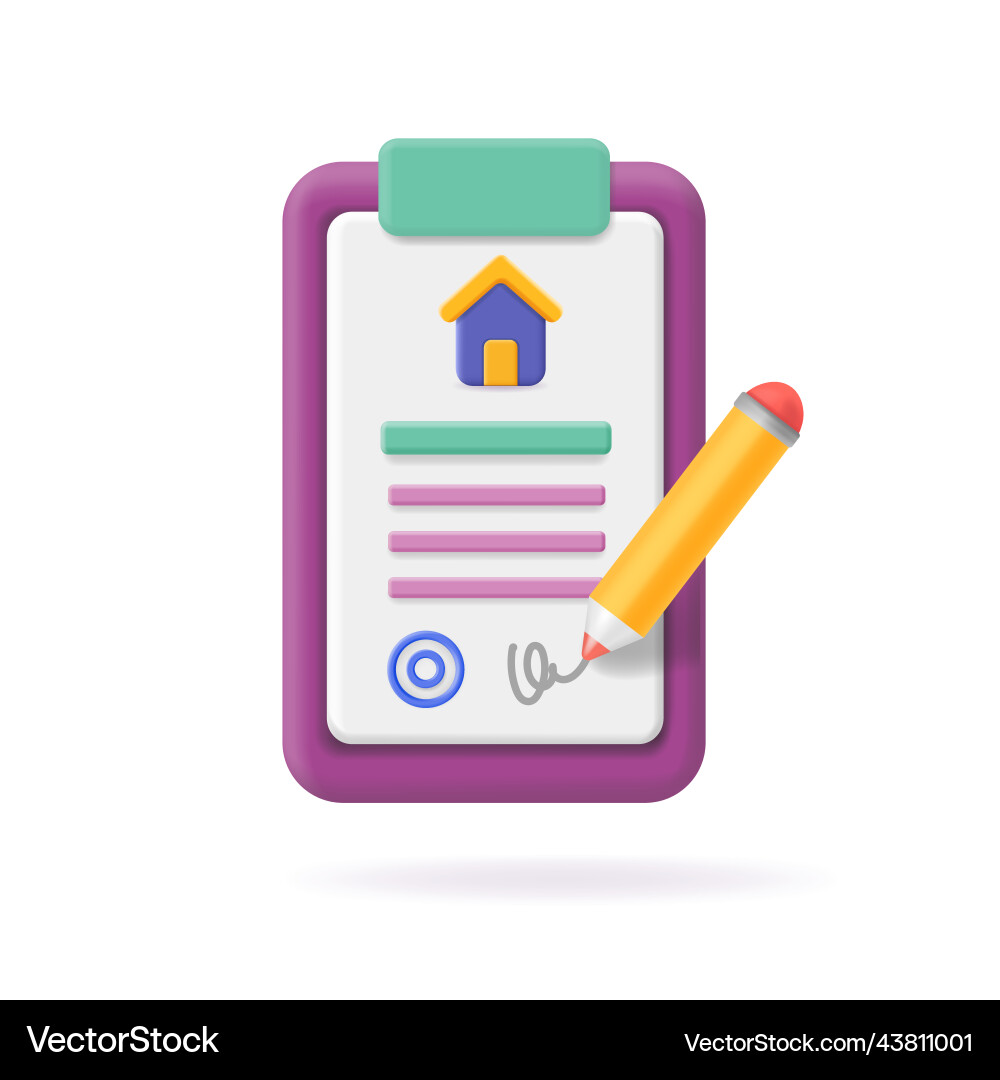 House real estate contract 3d icon Royalty Free Vector Image