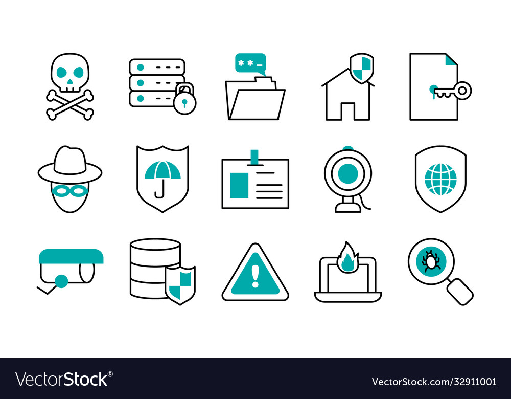 Icon Set Hacker And Cyber Security Half Line Vector Image