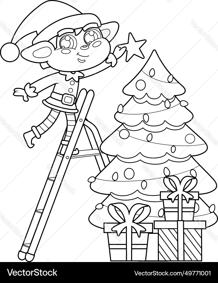 Outlined cute christmas elf cartoon character Vector Image