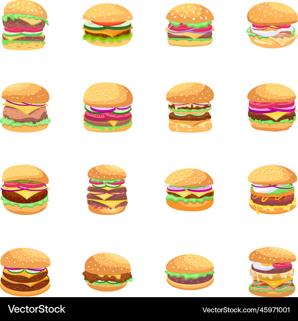 Pack of burgers flat Royalty Free Vector Image