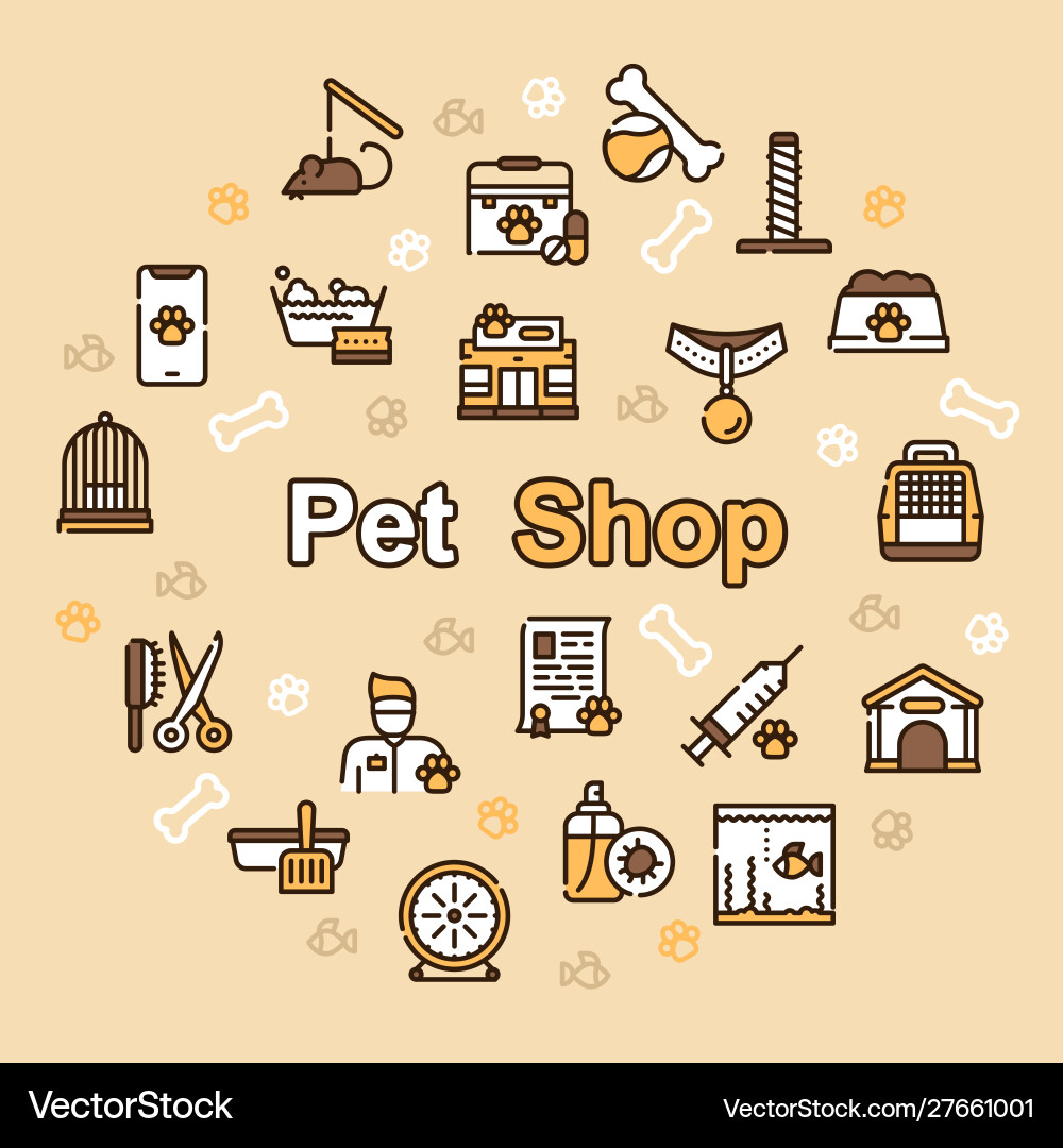 Pet service color linear icons set Royalty Free Vector Image