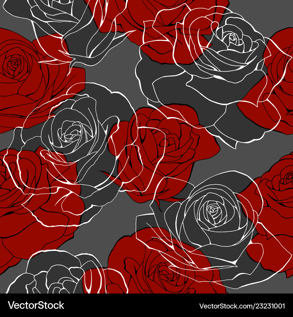 Red rose flower bouquets contour elements seamless