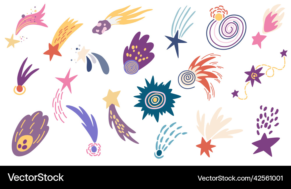 Shooting stars set comet tail or star trail Vector Image