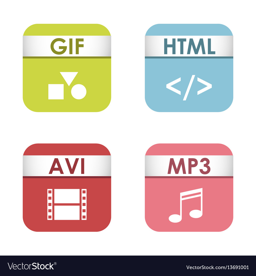 Simple square file types formats labels icon set Vector Image