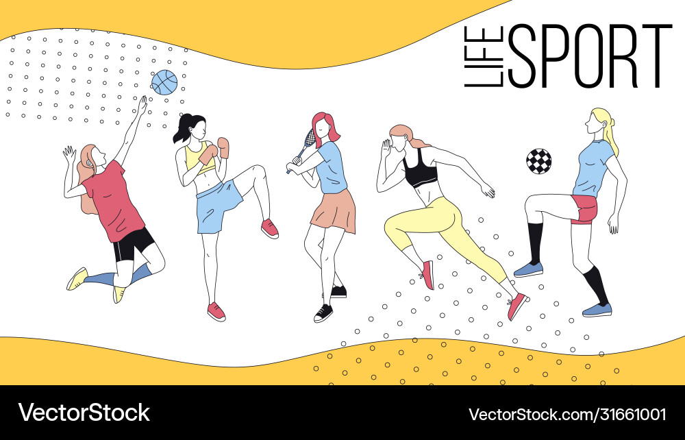 Sport active games concept group women Royalty Free Vector