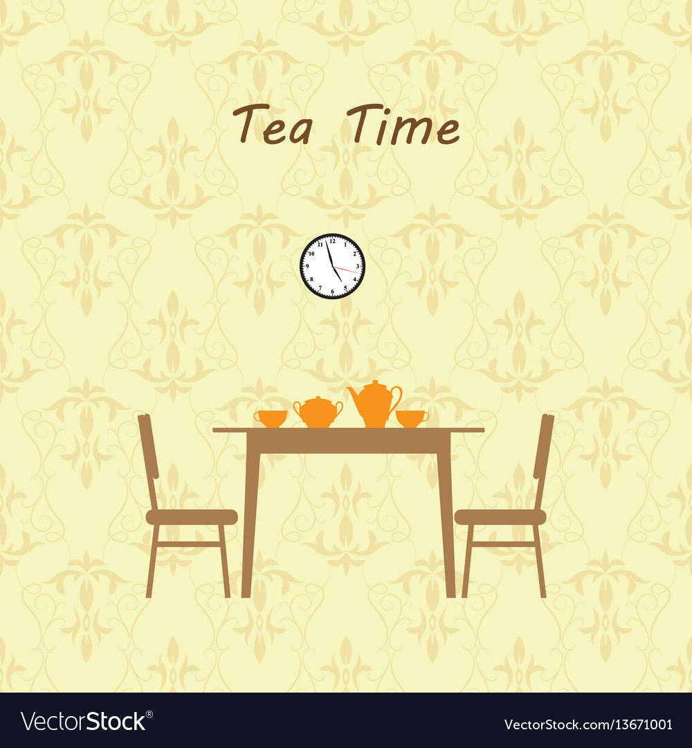 Tea time kitchen interior Royalty Free Vector Image