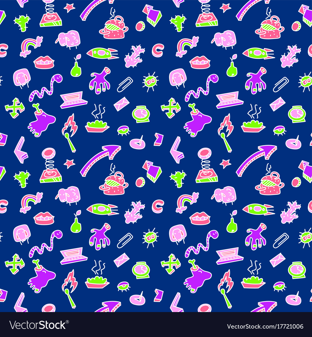 Abstract seamless pattern with many items Vector Image