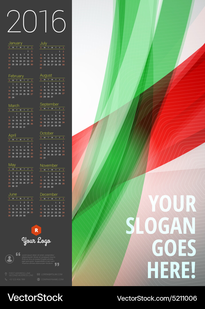 Calendar 2016 design template week starts sunday Vector Image