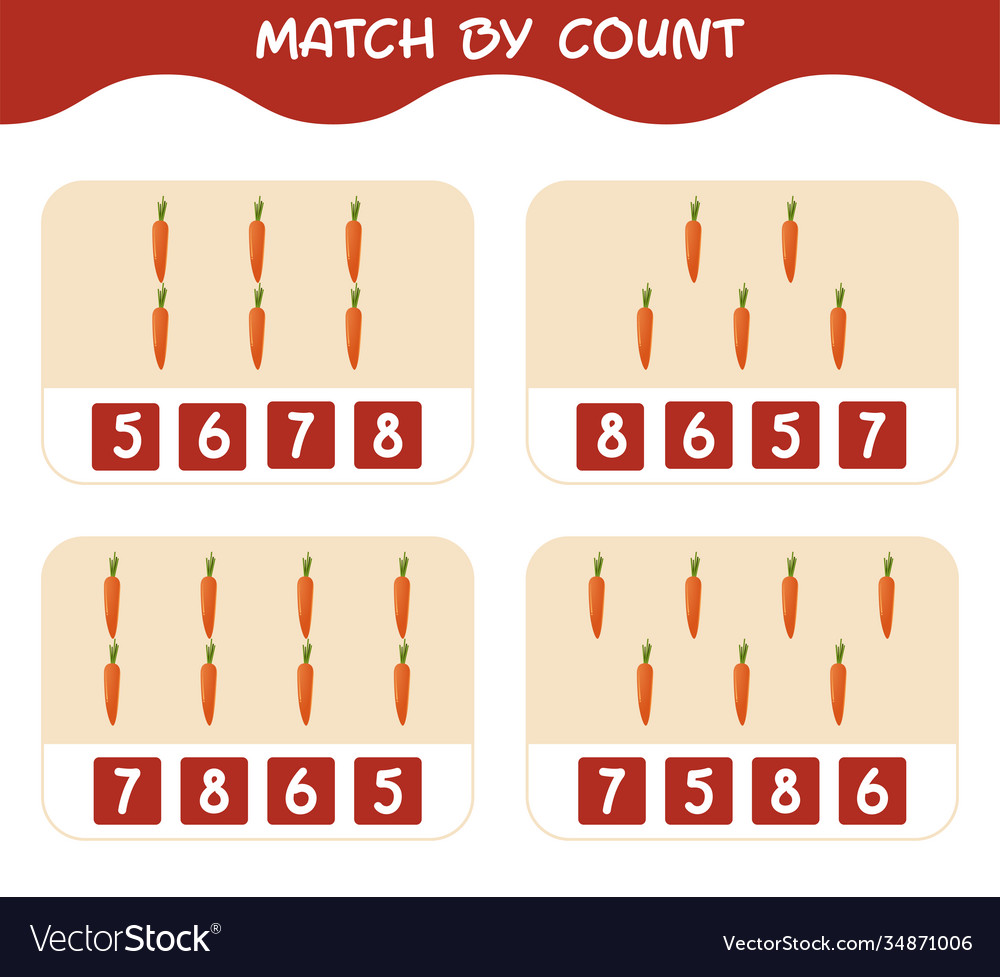 Cartoon carrots match and count for toddler Vector Image