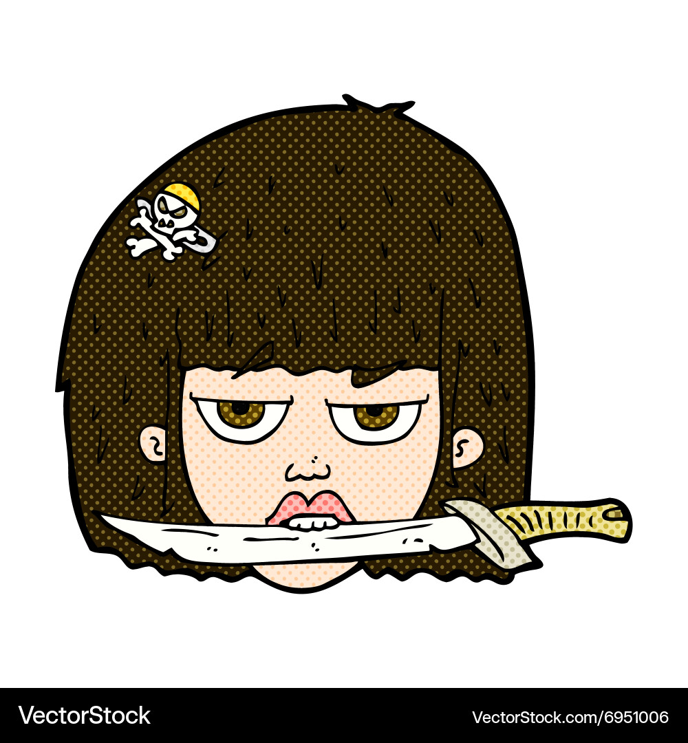 Comic cartoon woman holding knife between teeth Vector Image