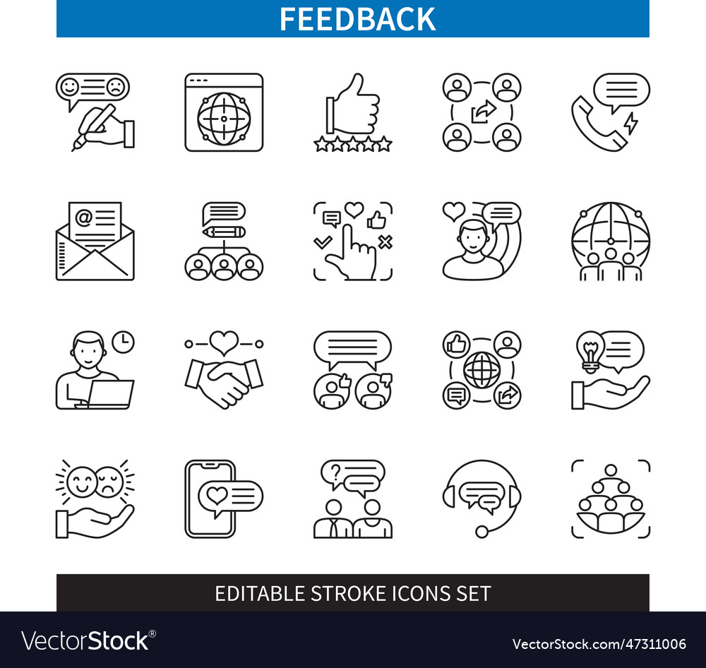 Feedback editable stroke icon set Royalty Free Vector Image