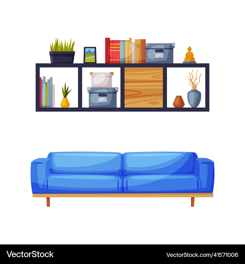 Furniture for cozy room interior blue comfy sofa Vector Image