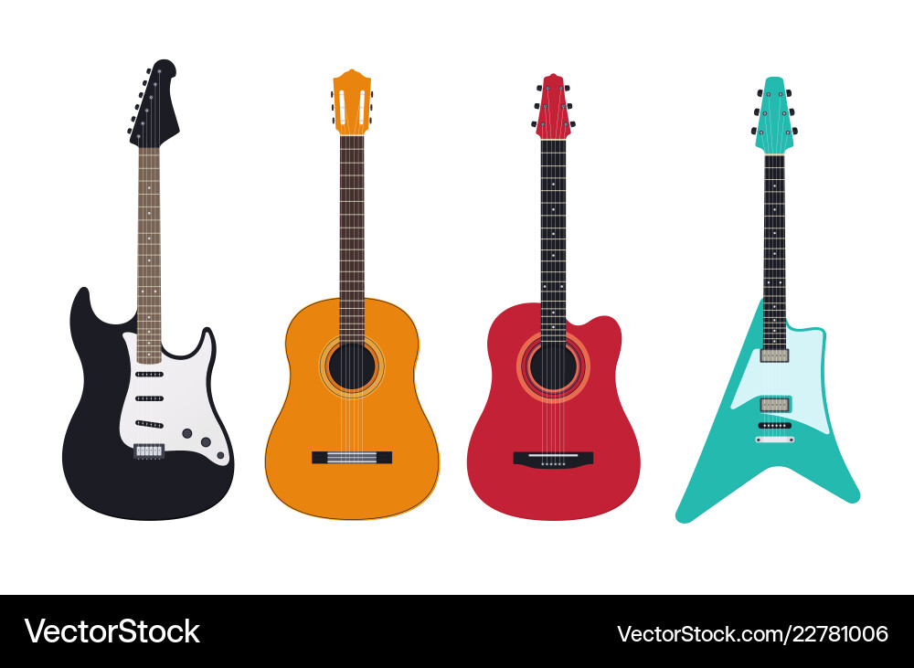 Guitar set acoustic classical electric guitar Vector Image