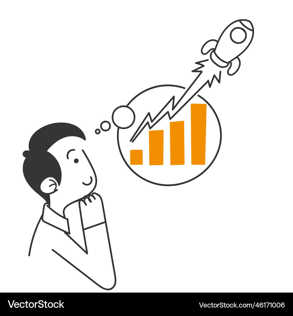 Hand drawn doodle person think about rising up Vector Image