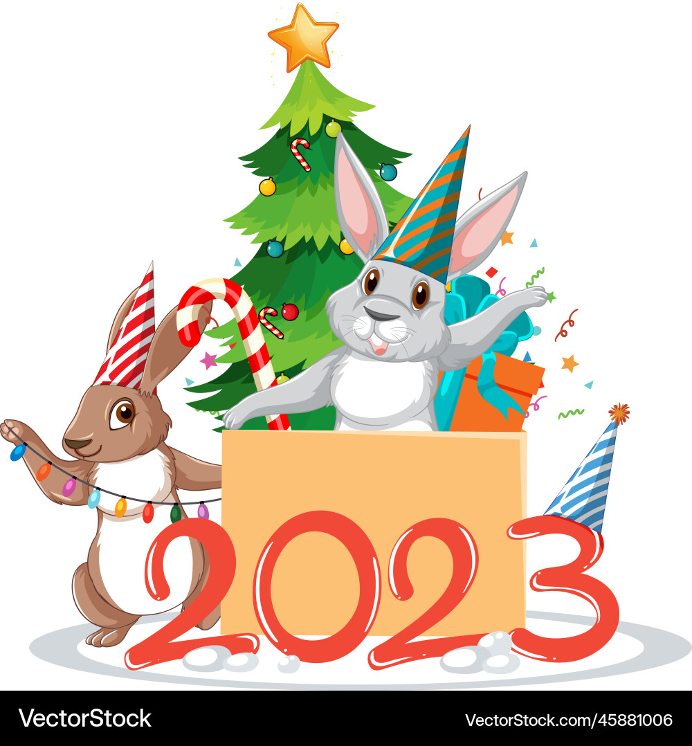 Happy new year text with cute rabbit for banner Vector Image