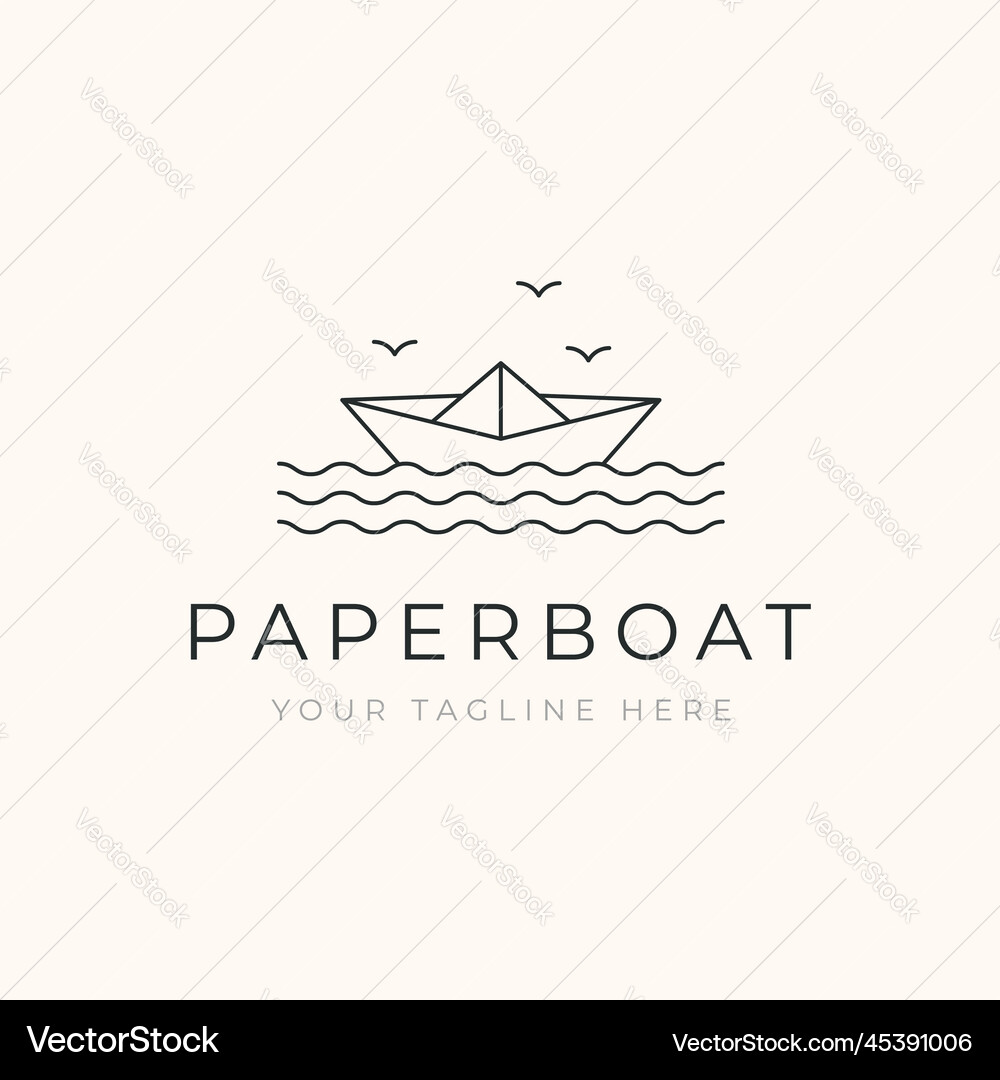 Paper boat line art logo design Royalty Free Vector Image