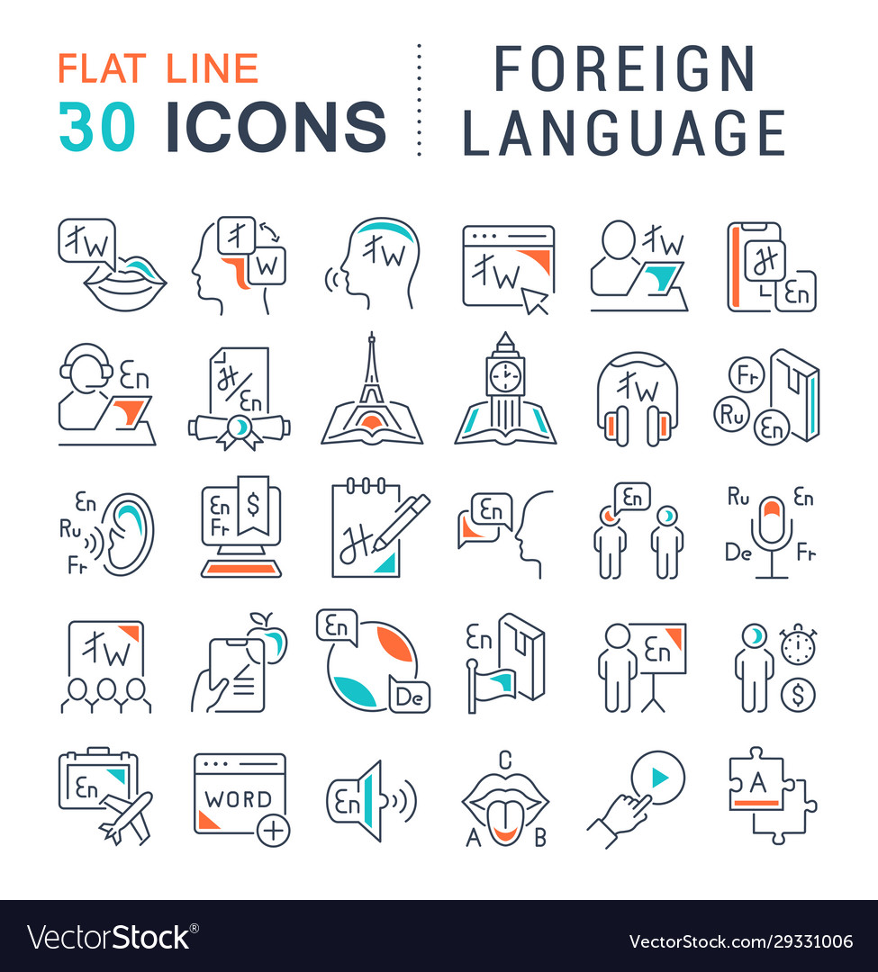 Set line icons foreign language Royalty Free Vector Image
