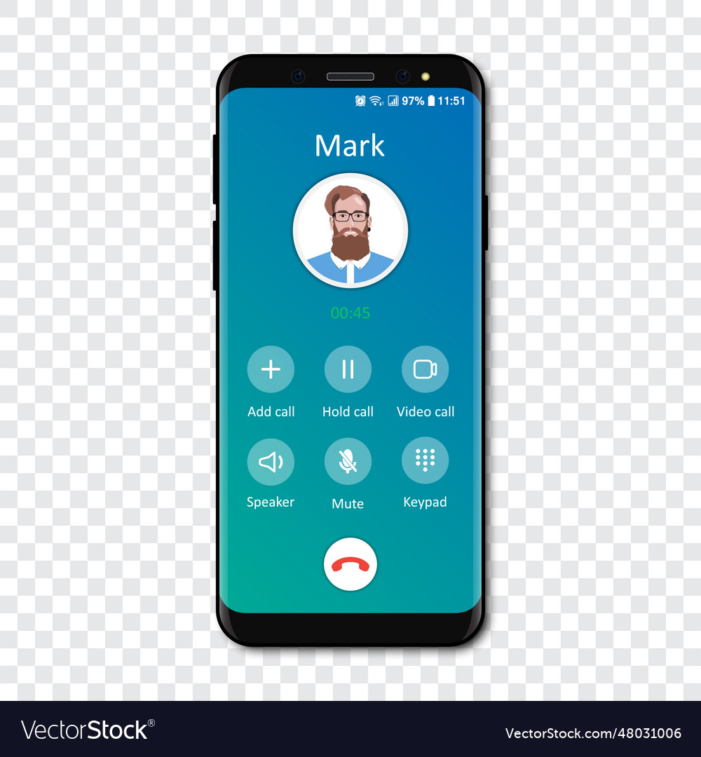Smartphone call app interface template Royalty Free Vector