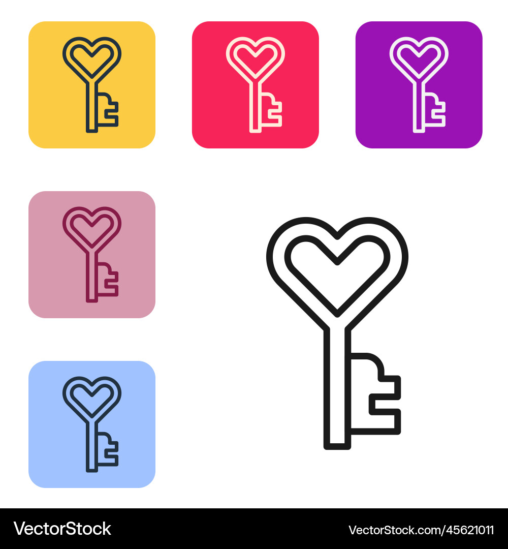 Black line key in heart shape icon isolated Vector Image