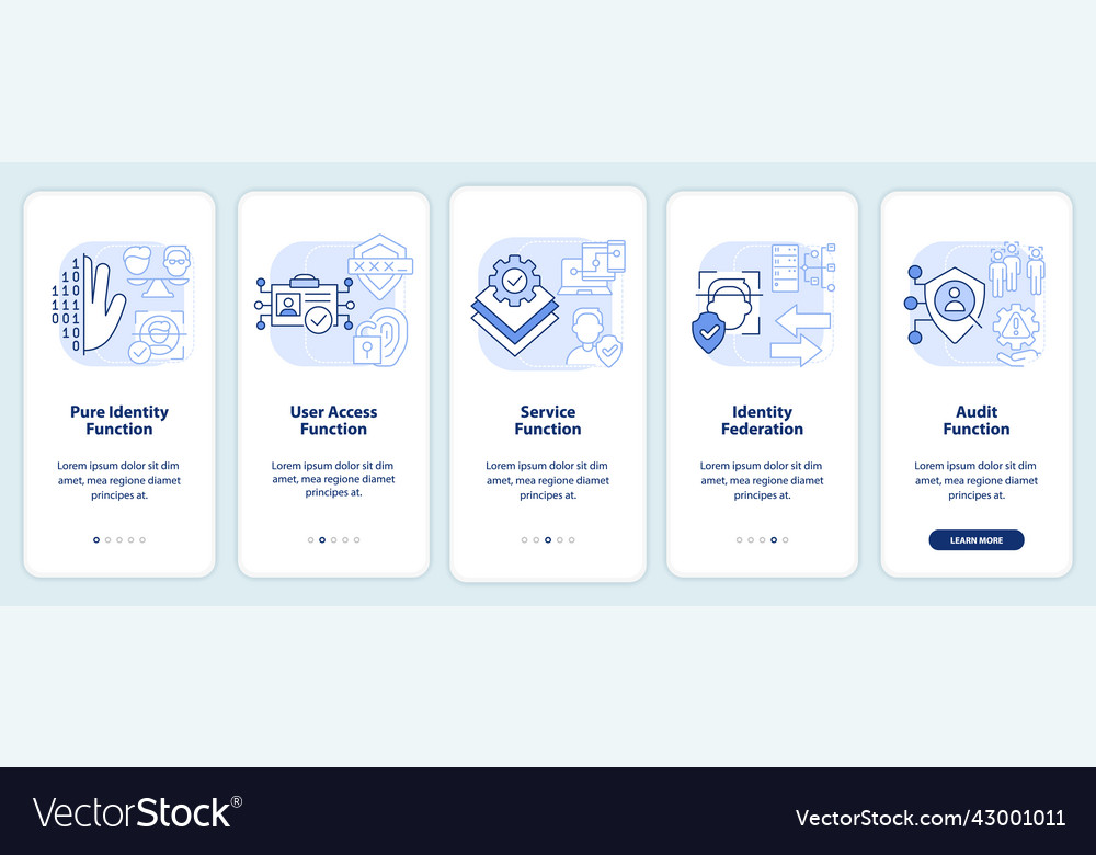 Functions Light Blue Onboarding Mobile App Screen Vector Image