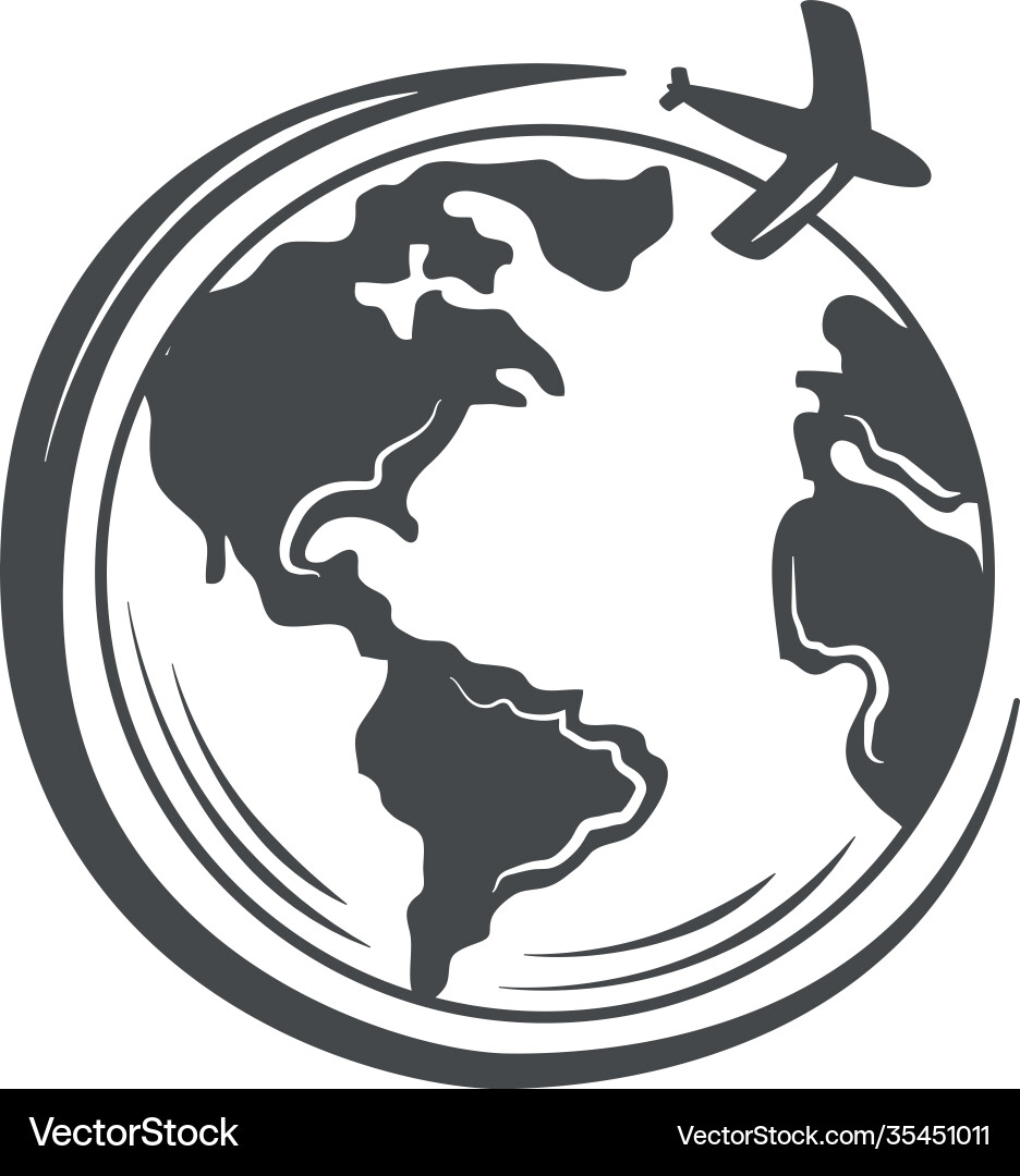 Globe map airplane travel around world icon Vector Image