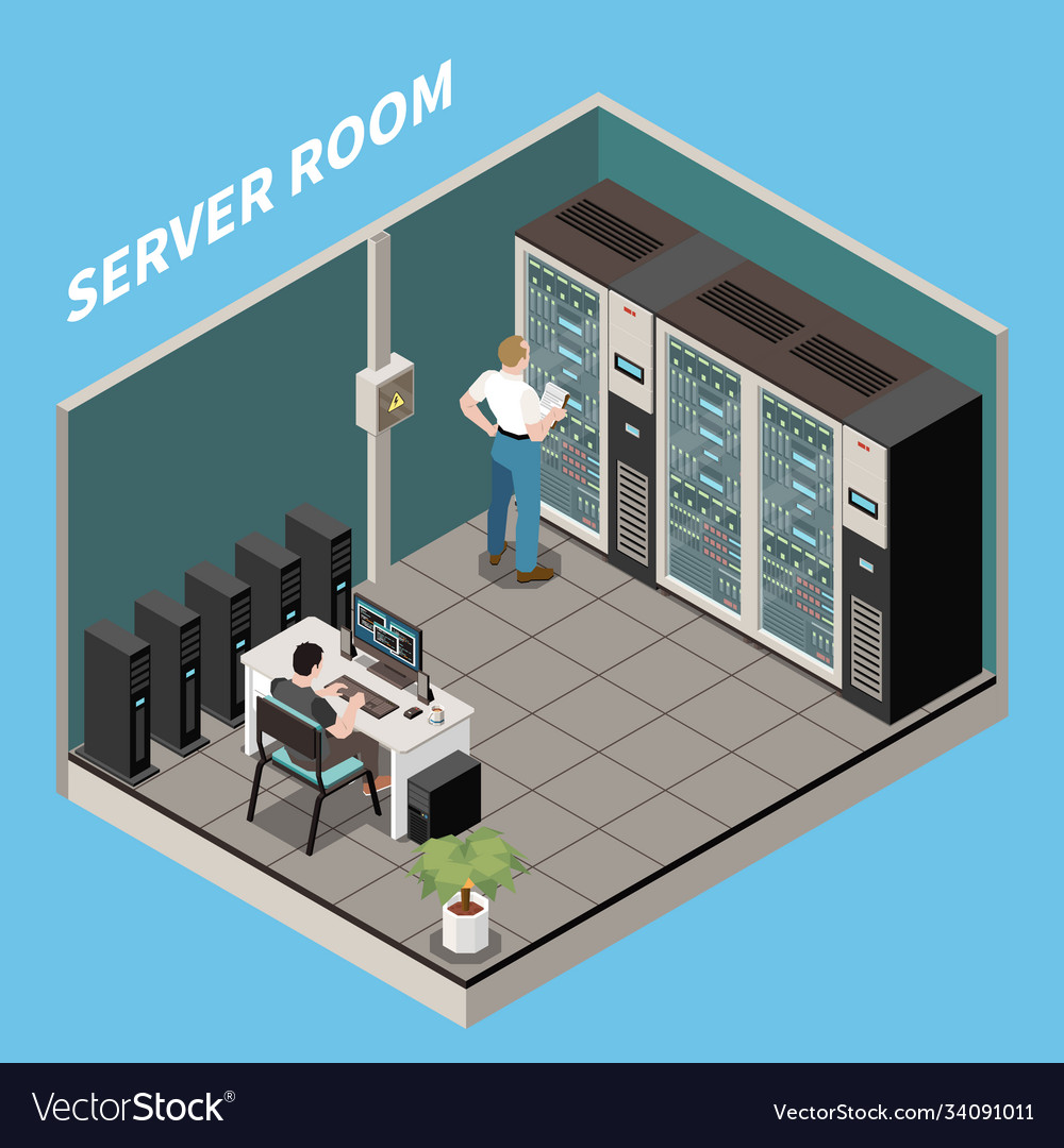 Isometric datacenter composition Royalty Free Vector Image