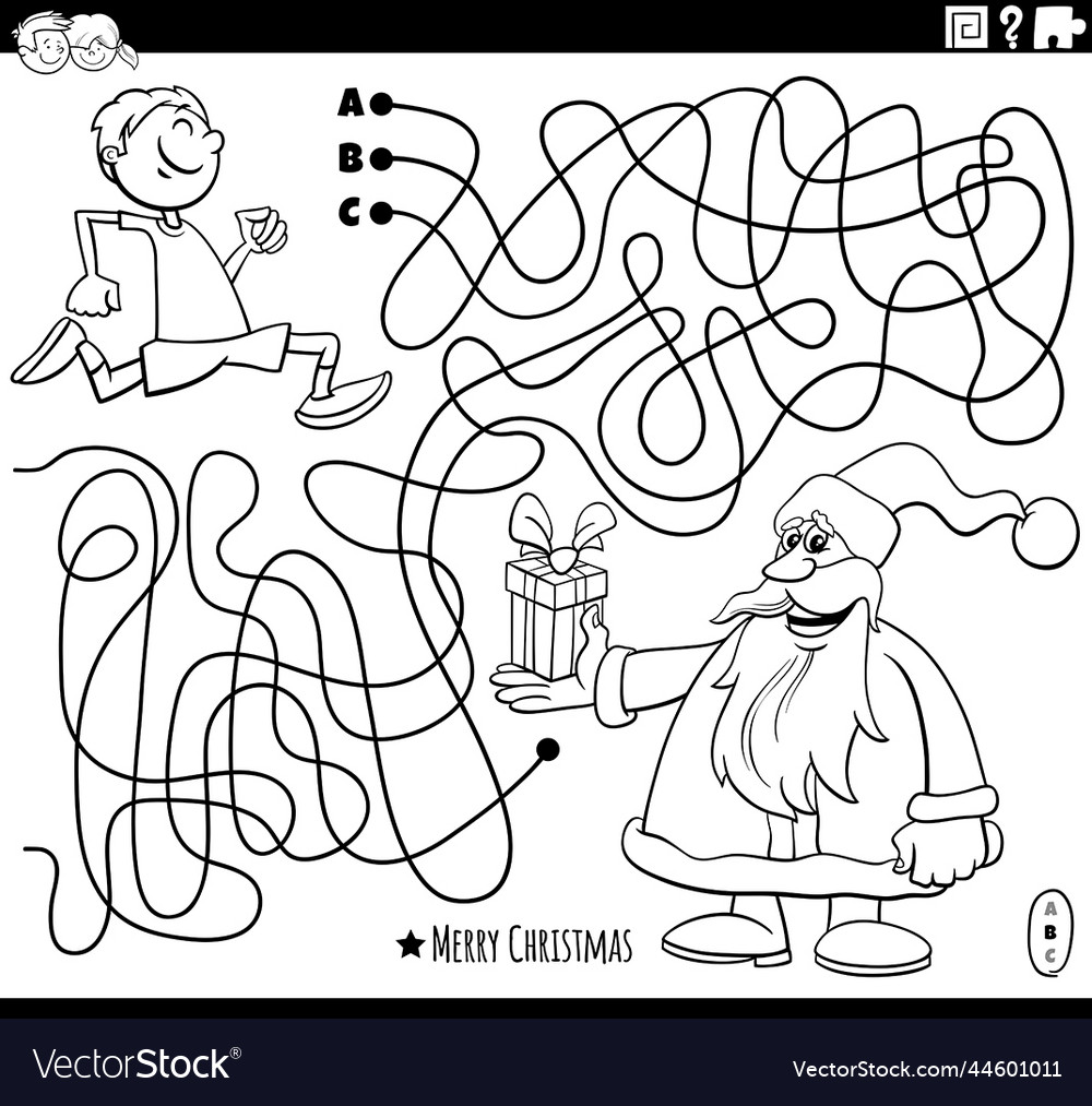 Maze with santa claus with gift and little boy Vector Image