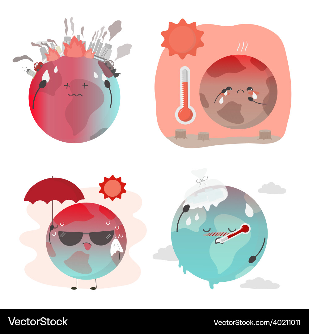 Set of suffering world because global warming Vector Image