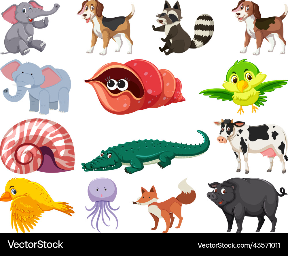 Set of various animals cartoon Royalty Free Vector Image