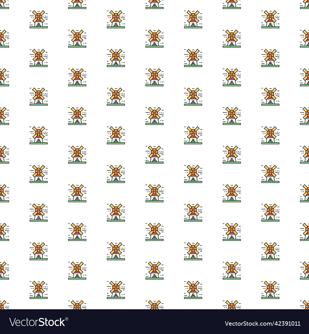 Windmill landscape pattern with various Royalty Free Vector